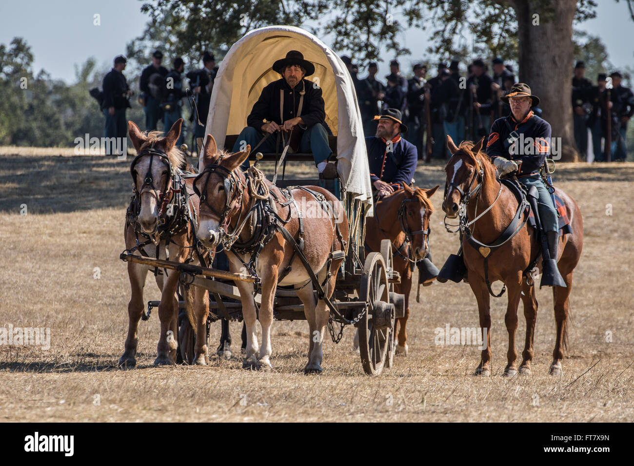 An American Civil War wagon and escorts in a reenactment in Anderson ...