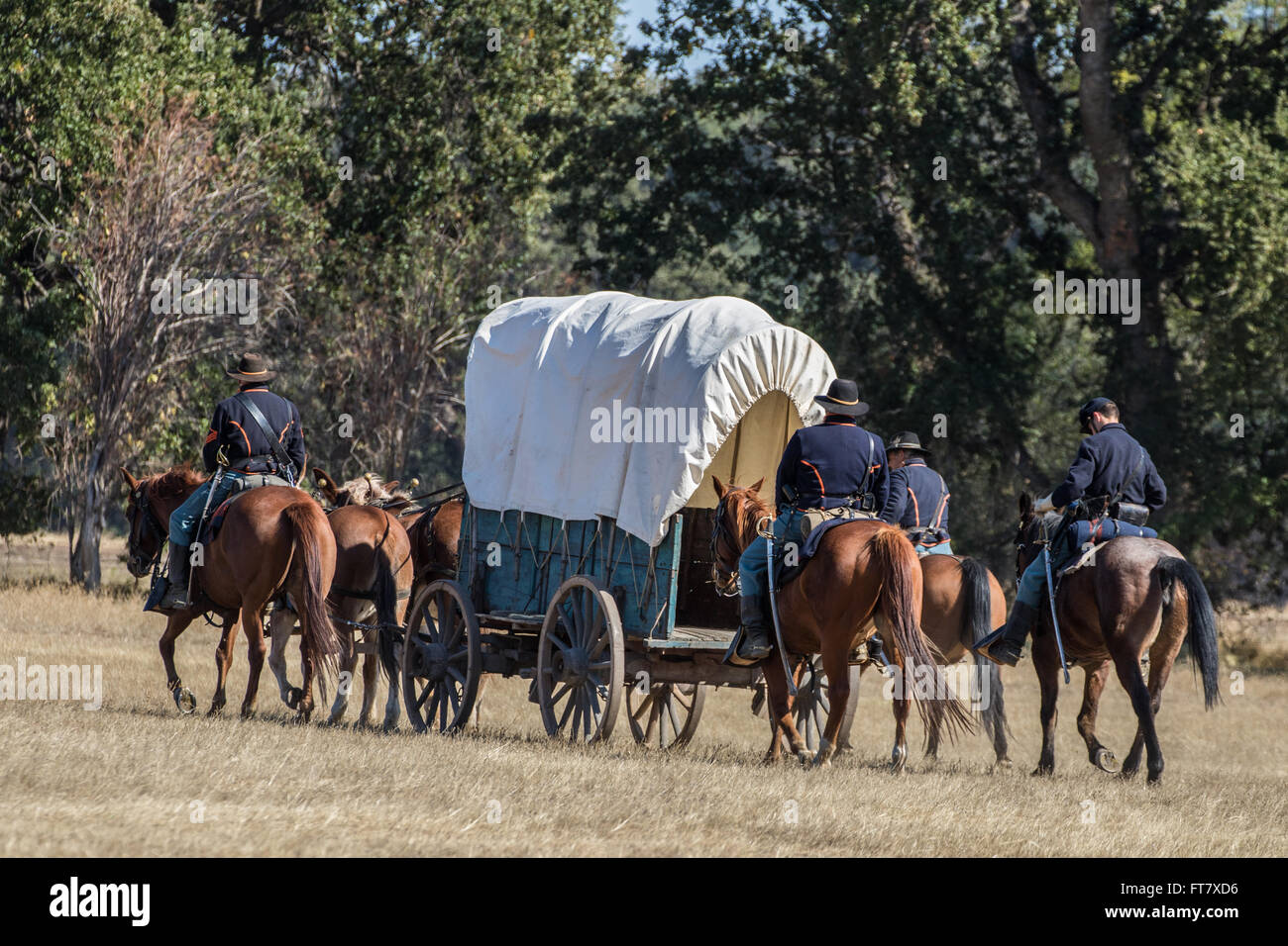 An American Civil War wagon and escorts in a reenactment in Anderson ...