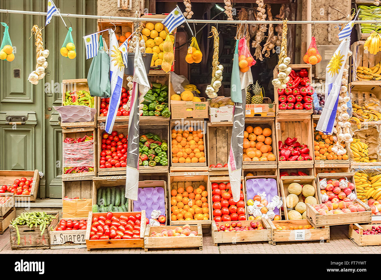 FRUIT AND VEGETABLE DISPLAY, MONTIVIDEO, URUGUAY - CIRCA DECEMBER 2015 ...