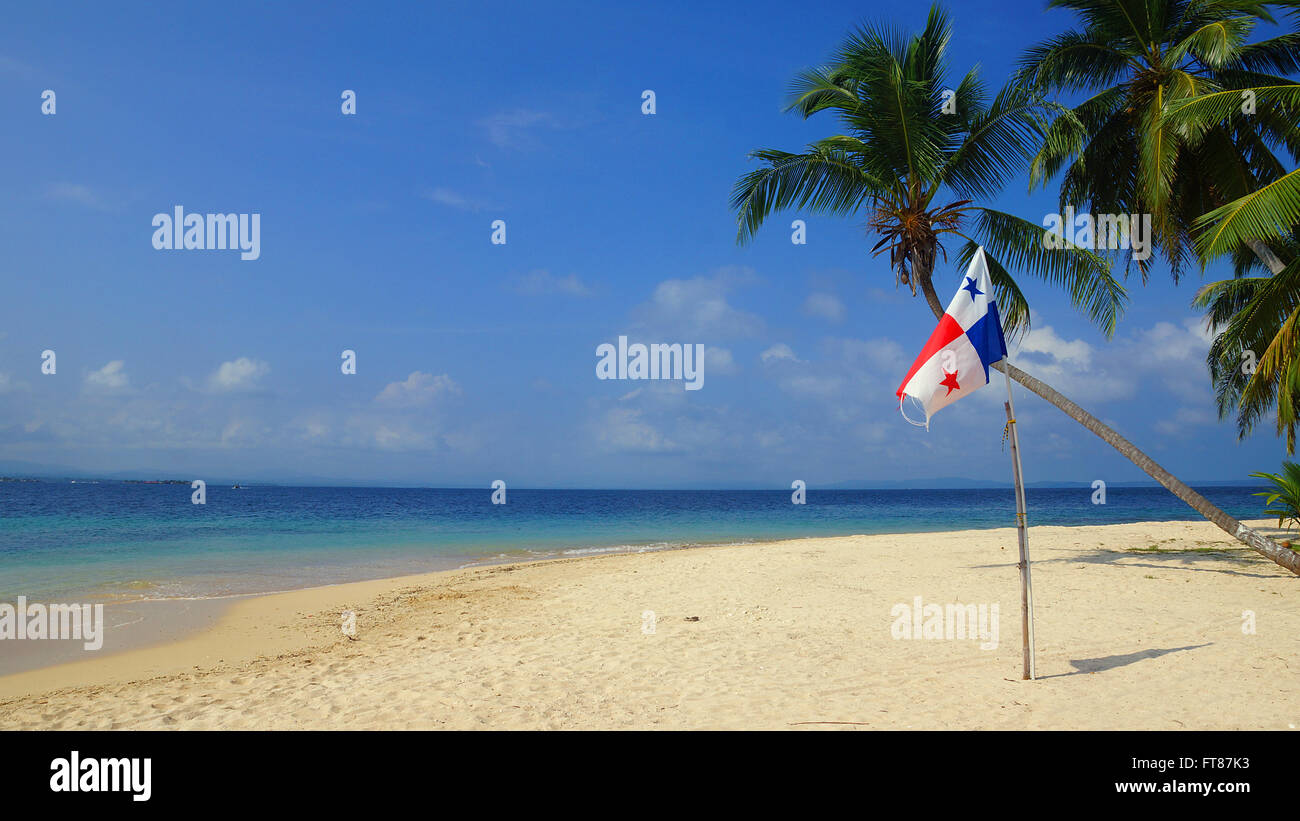 Panama flag on the beach with the sea background in Aguja Island, Las ...