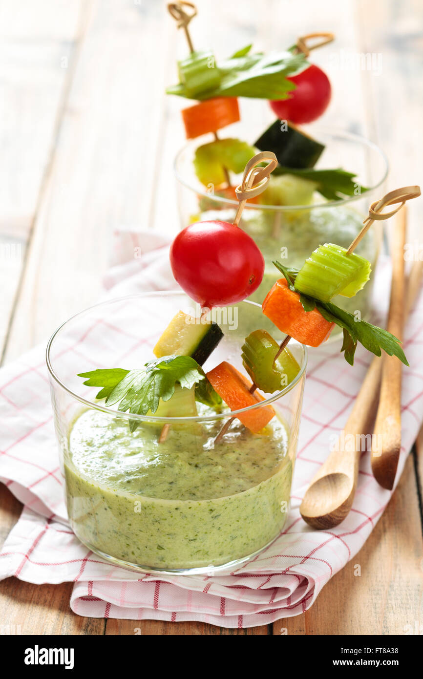 Vegetable sticks and green cold soup (gazpacho Stock Photo - Alamy