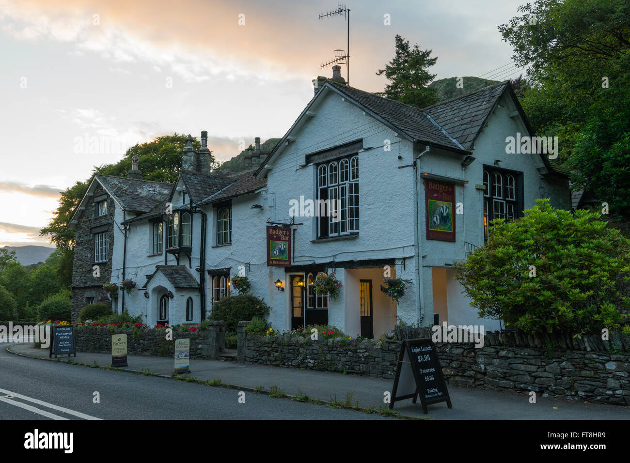 Badger Bar and Restaurant at Rydal as the sun is setting after an ...