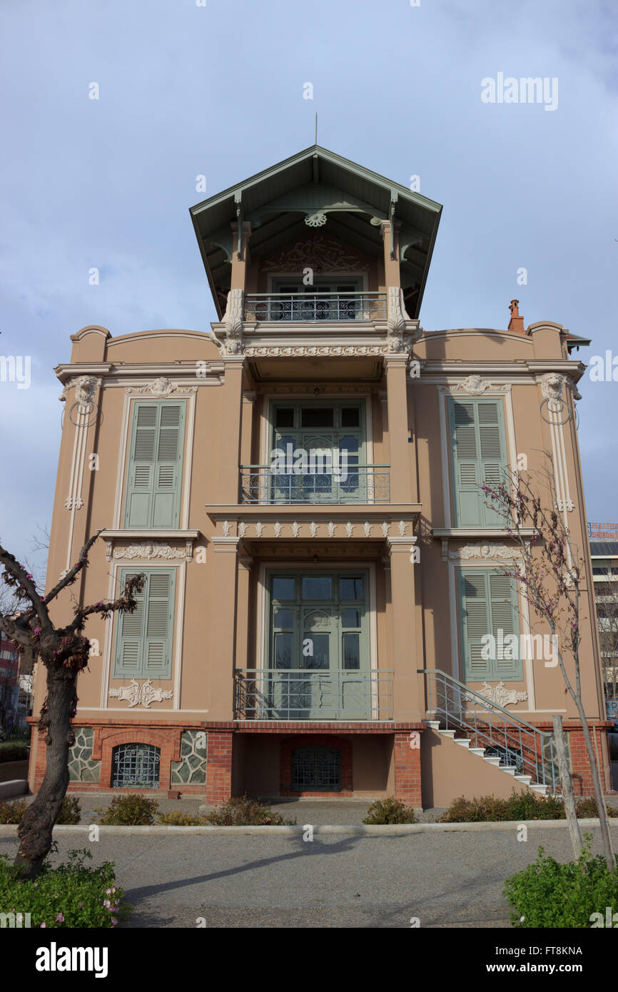 Greek neoclassical renovated building's facade architecture details ...
