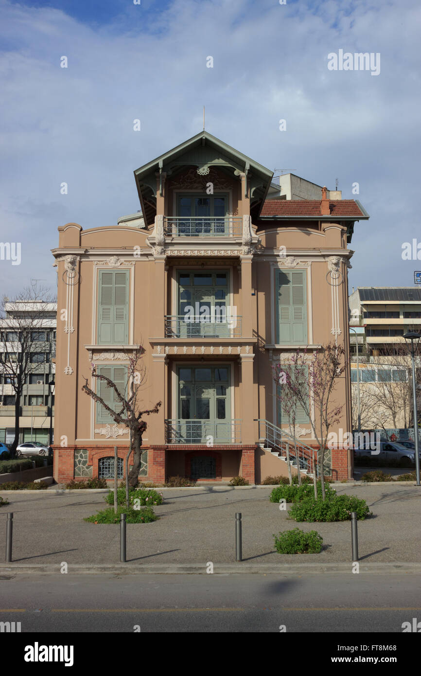 Greek neoclassical renovated building architecture. Vardaris area ...