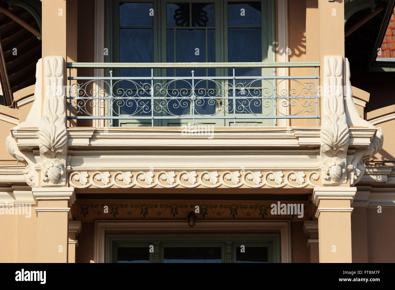 Greek neoclassical plaster cast and wrought ironwork ornaments on a ...