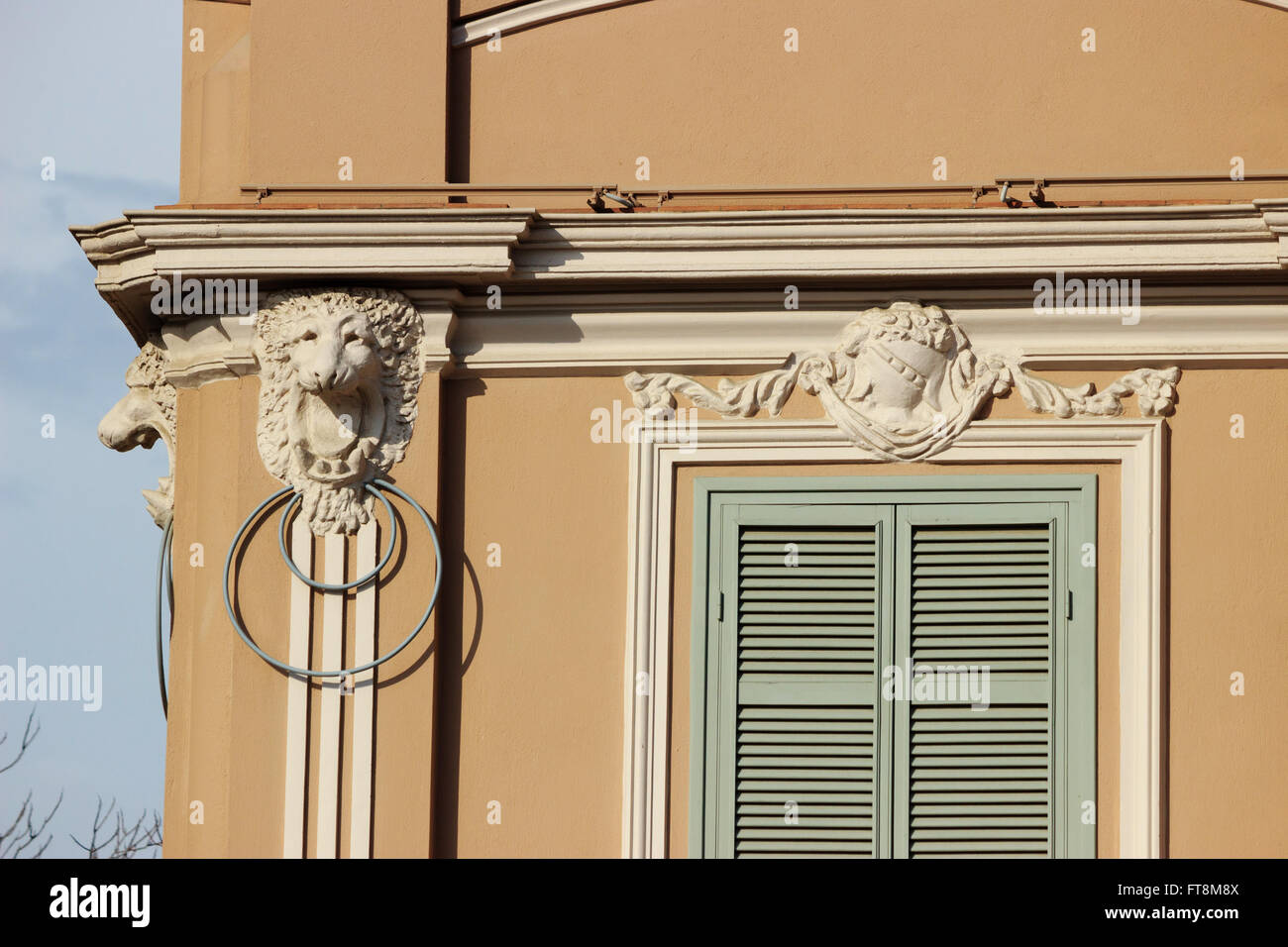 Greek neoclassical ornaments made of plaster cast, on a renovated ...