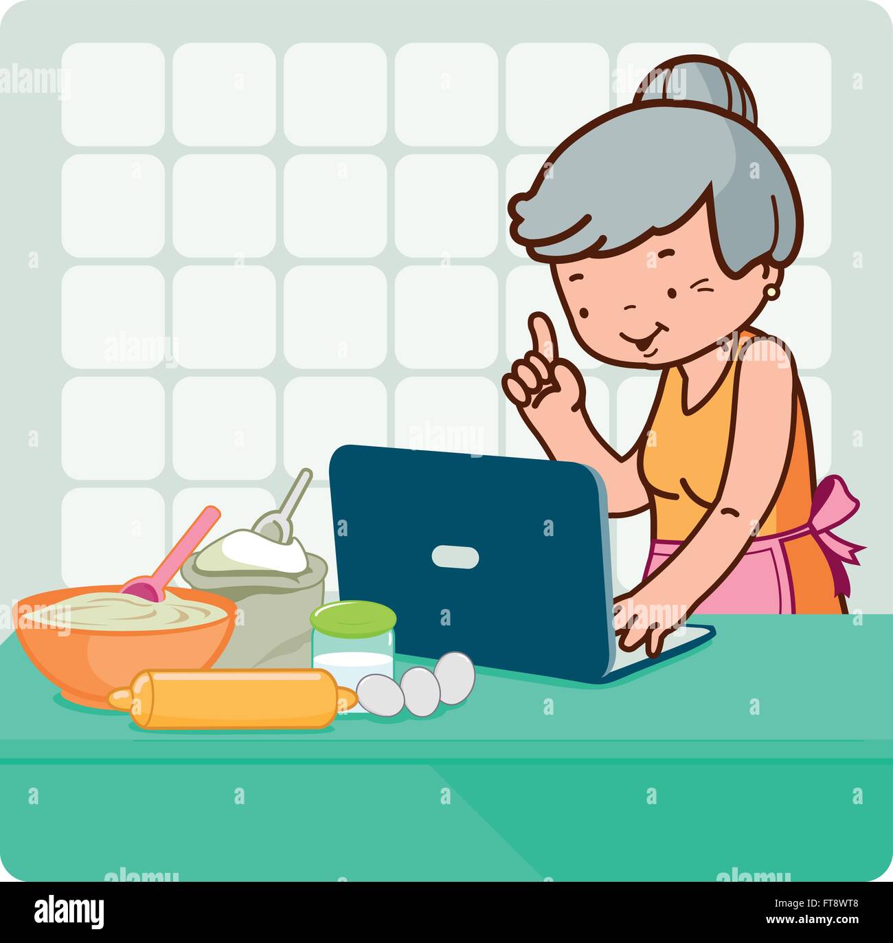 Old lady cooking illustration hi-res stock photography and images - Alamy