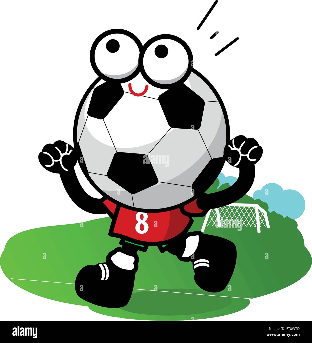 Cartoon soccer ball character running and cheering on the football ...