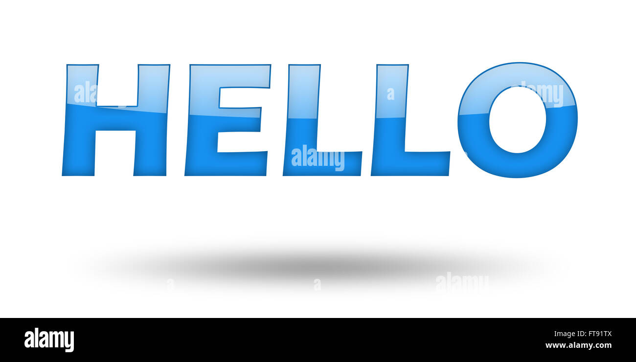 Text HELLO with blue letters and shadow Stock Photo - Alamy