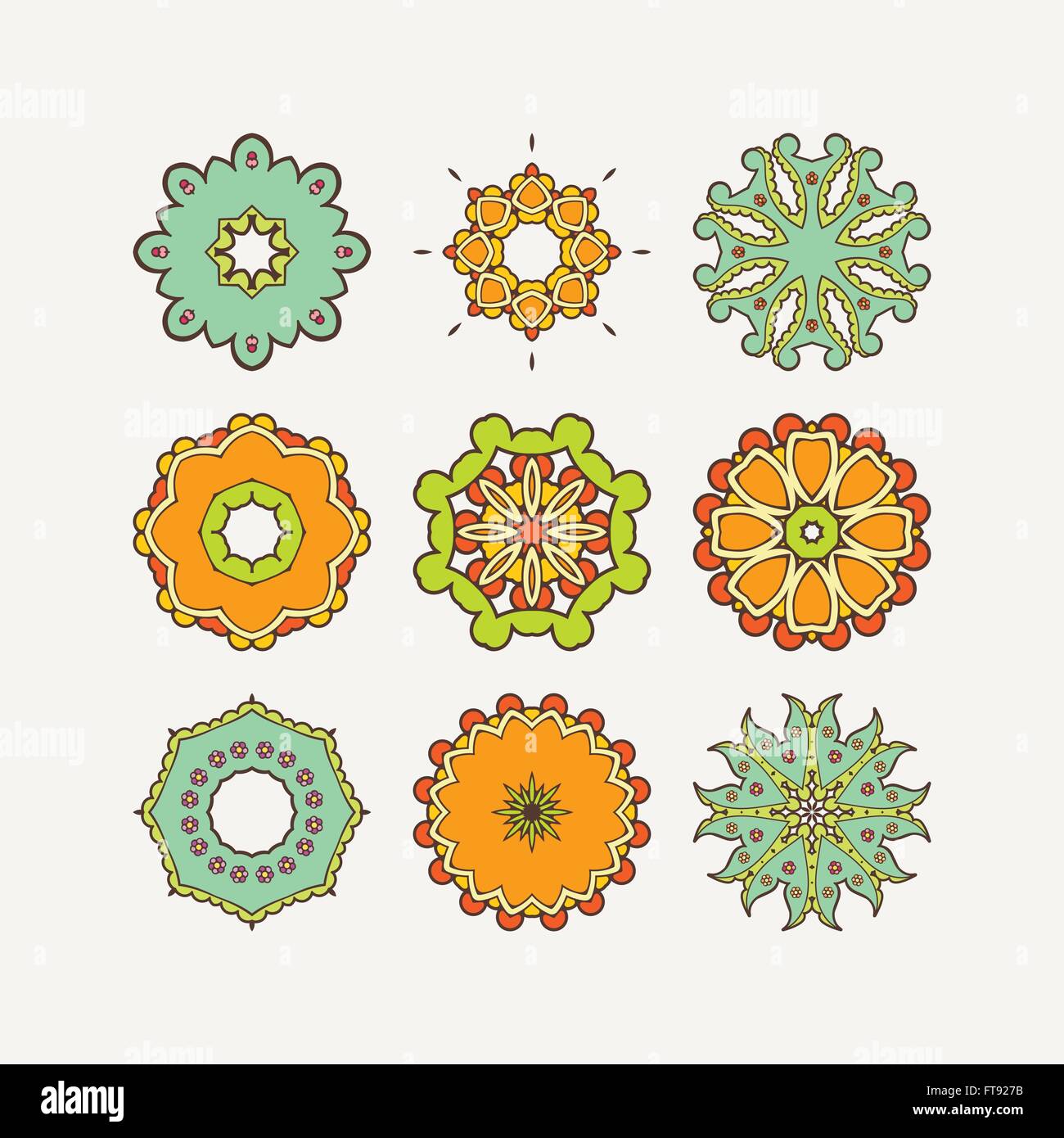 Set of ornate vector mandala symbols. Mehndi lace tattoo. Oriental ...