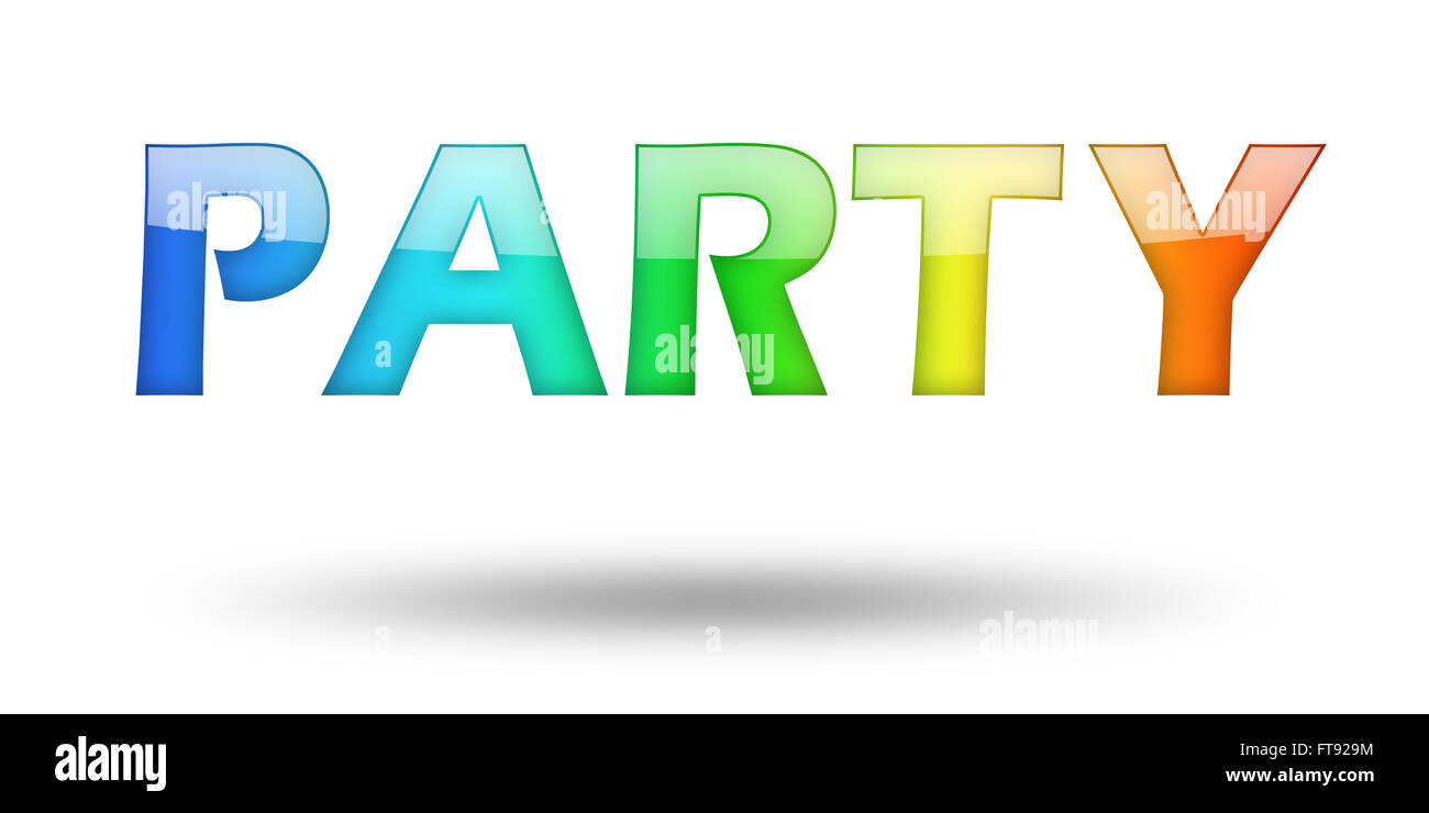 Text PARTY with colorful letters and shadow Stock Photo - Alamy