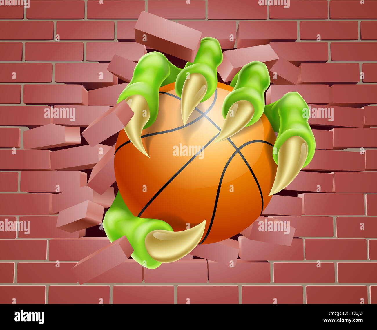 An illustration of a claw hand holding a basketball ball breaking ...