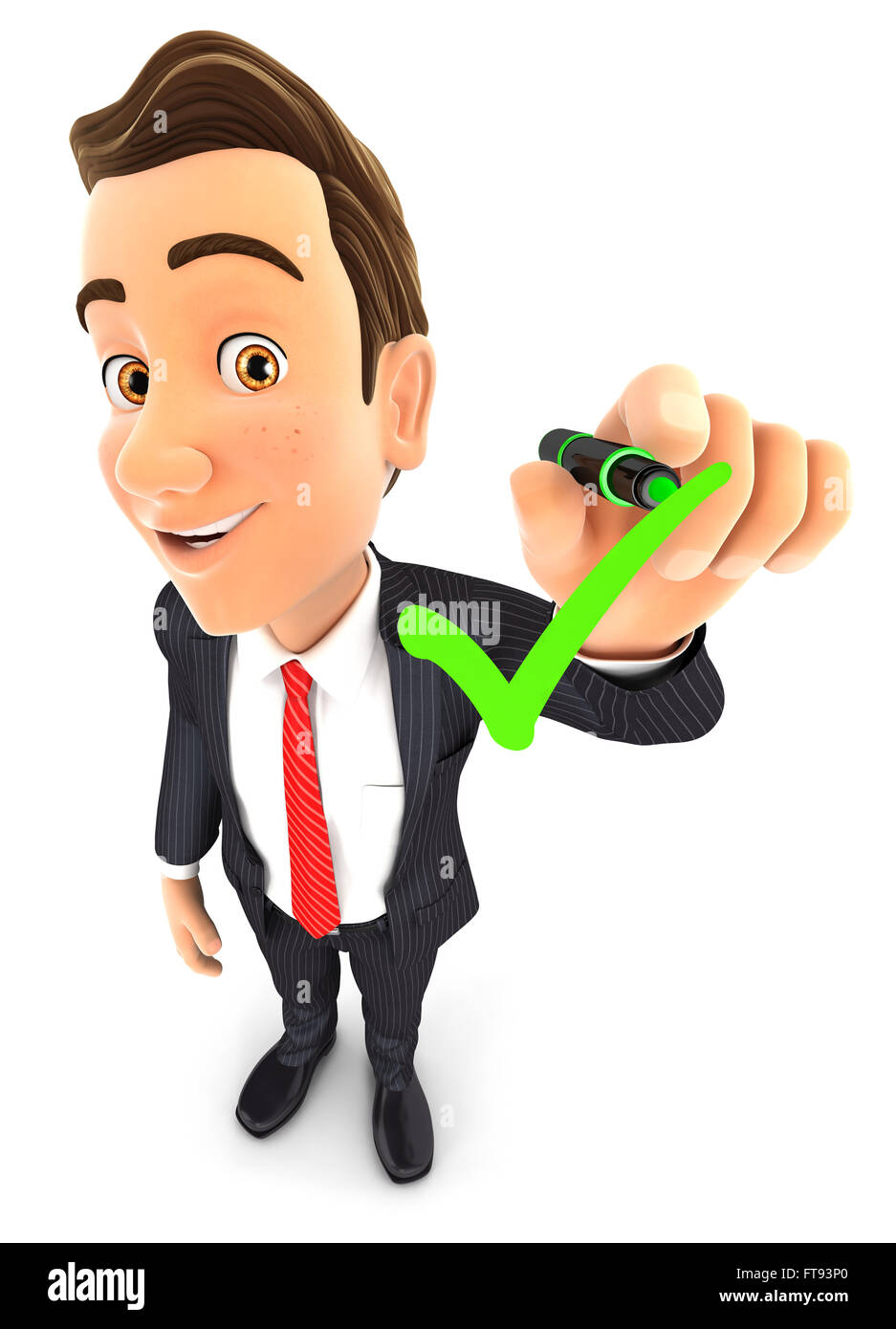 3d businessman drawing positive check mark, isolated white background ...