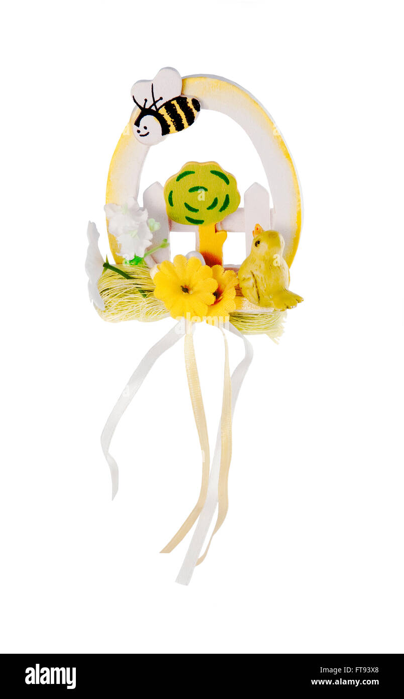 Easter decoration with a bee and a bird isolated on a white background ...