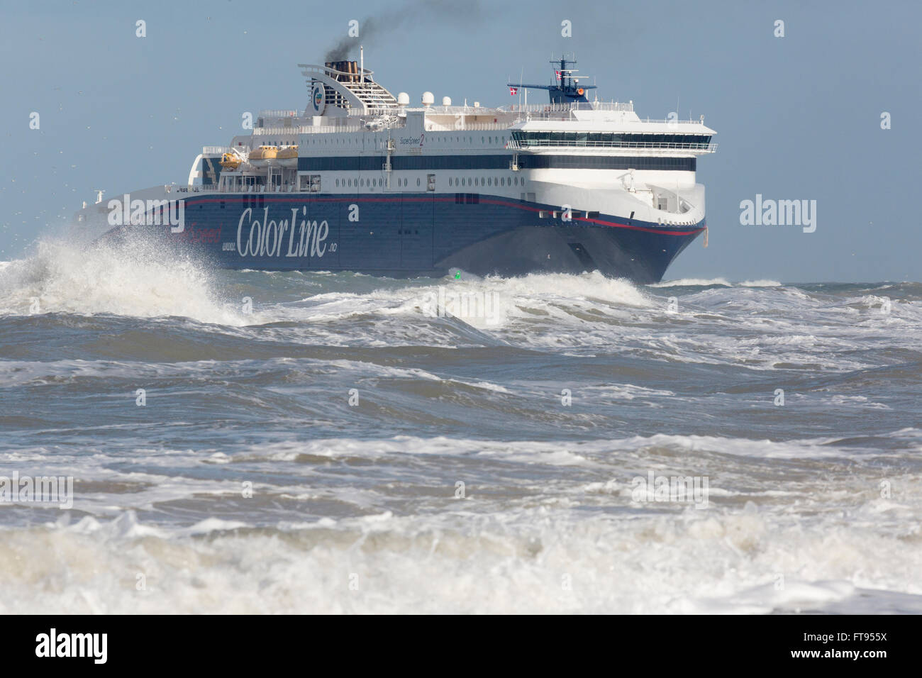 A Color Line SuperSpeed-class ferry arrives at Hirtshals from Norway ...