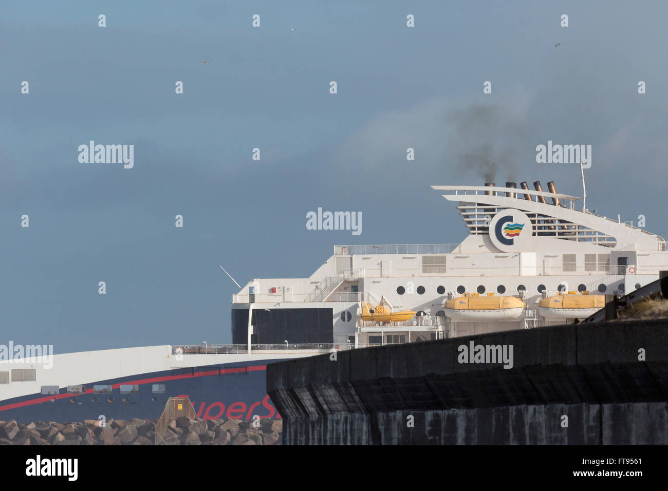 A Color Line SuperSpeed-class ferry arrives at Hirtshals from Norway ...