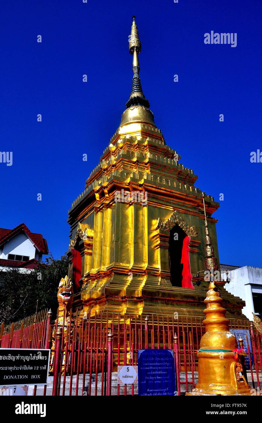 Chiang Mai, Thailand: Golden Chedi on a square base with ringed spire ...