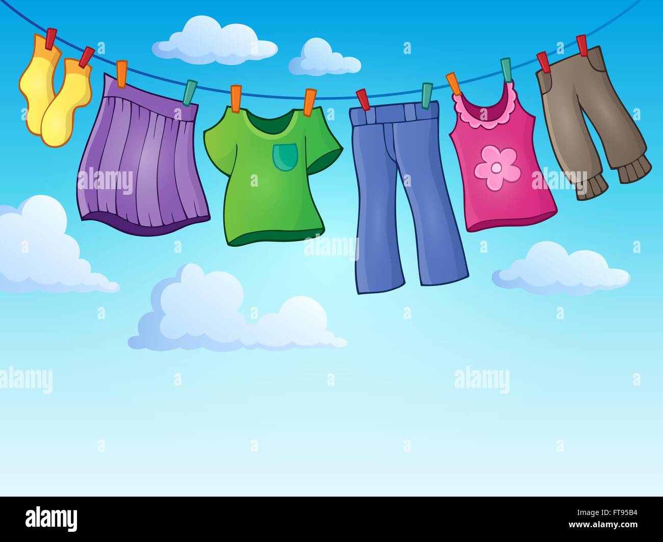 Clothes on clothing line theme image 2 - picture illustration Stock ...