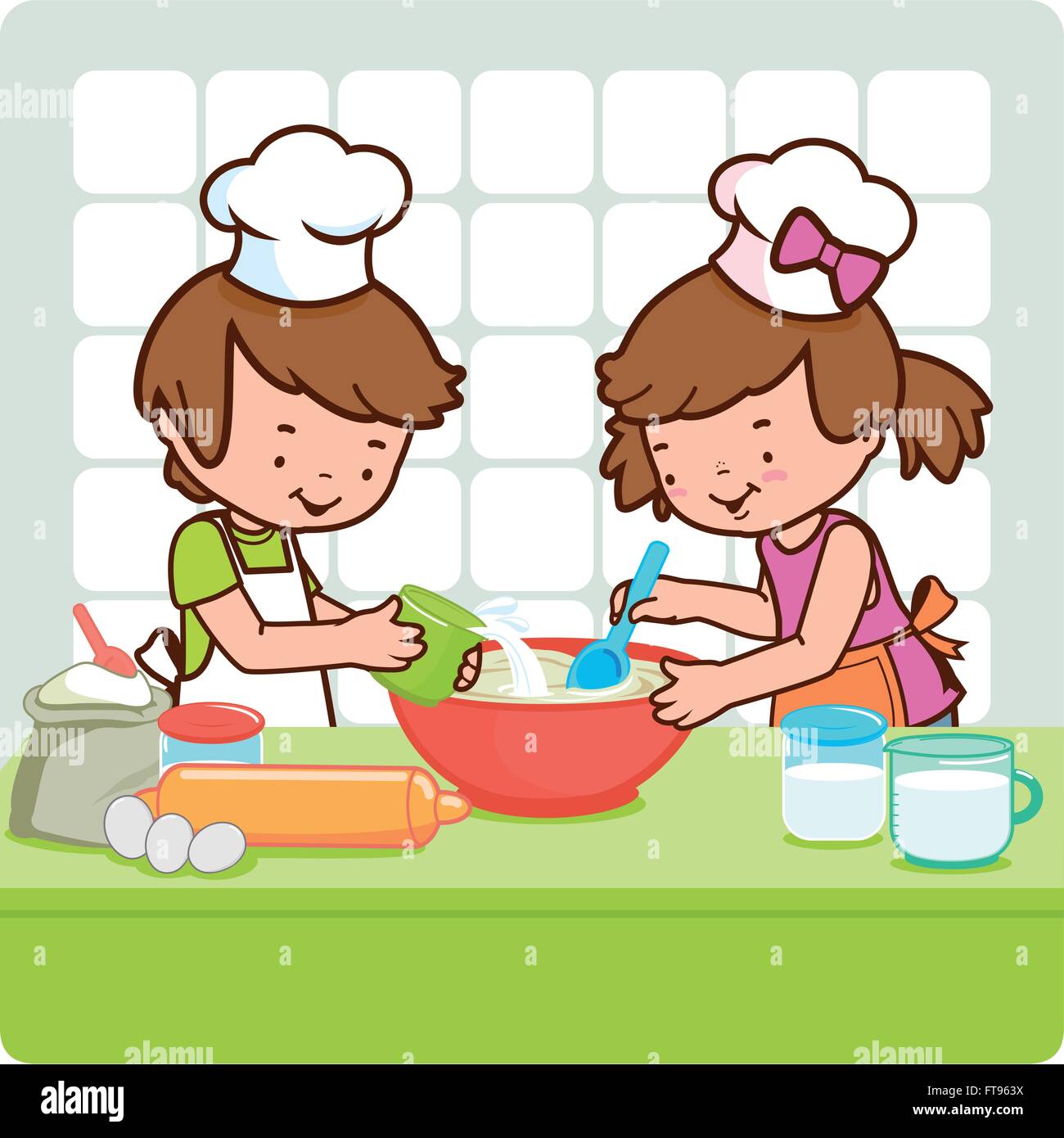 Children cooking in the kitchen. Little cooks baking at home. Cooking ...