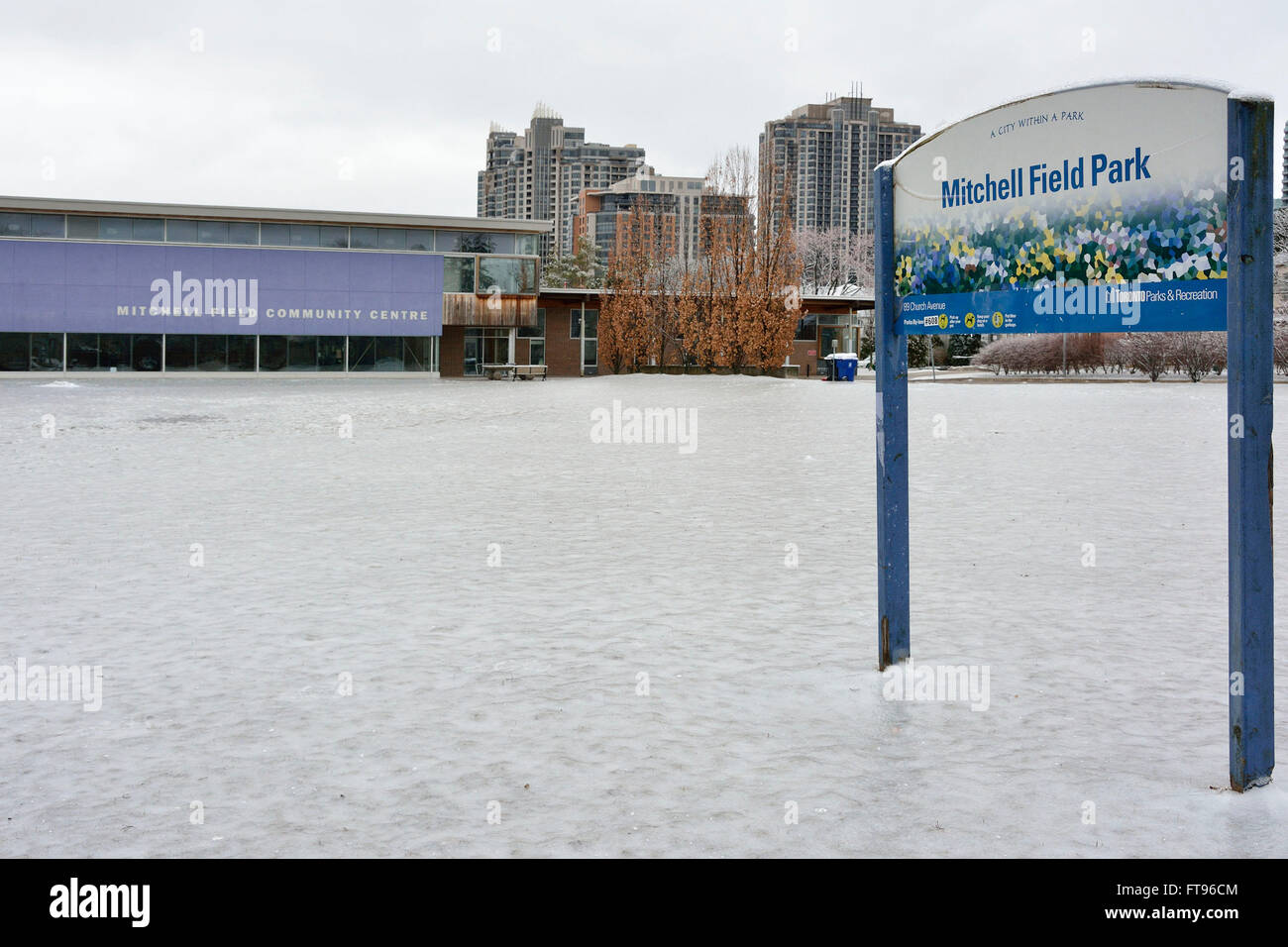Toronto, Canada. March 25, 2016. Ice covered playground as seen outside ...