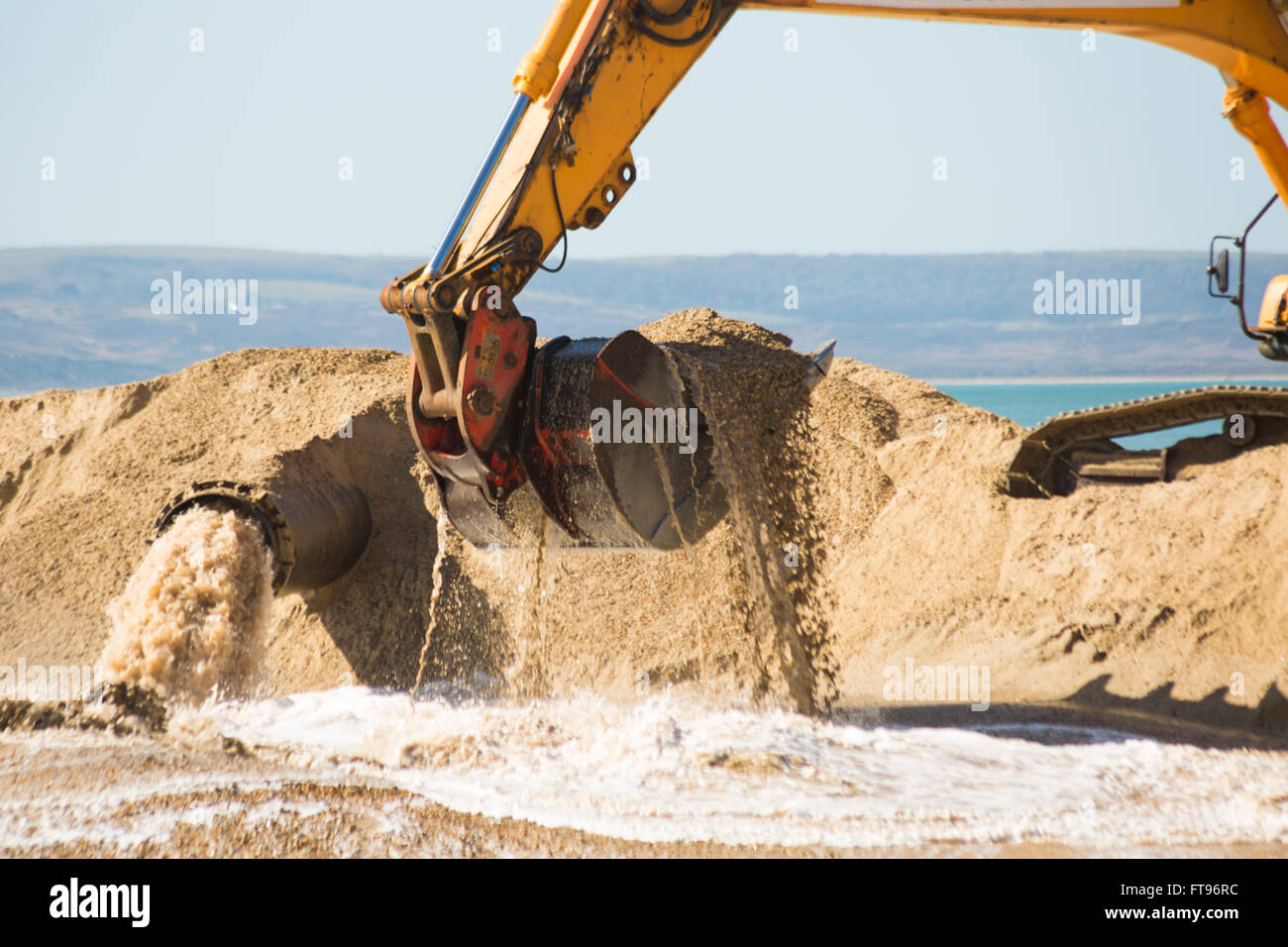 Bournemouth, Dorset, UK 25 March 2016. Beach replenishment works ...