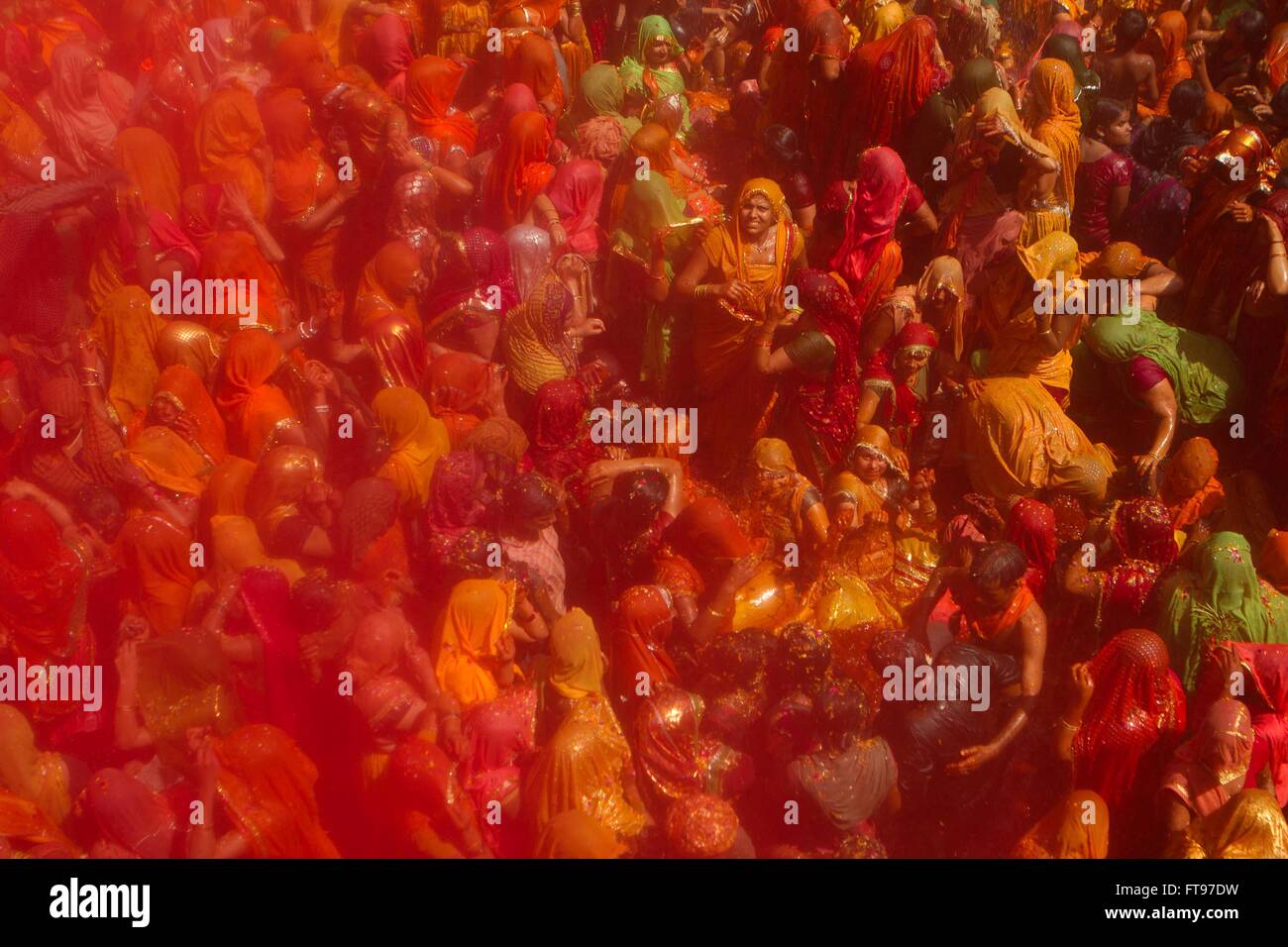 March 26, 2016 - Mathura, Uttar Pradesh, India - Devotee smeared with ...
