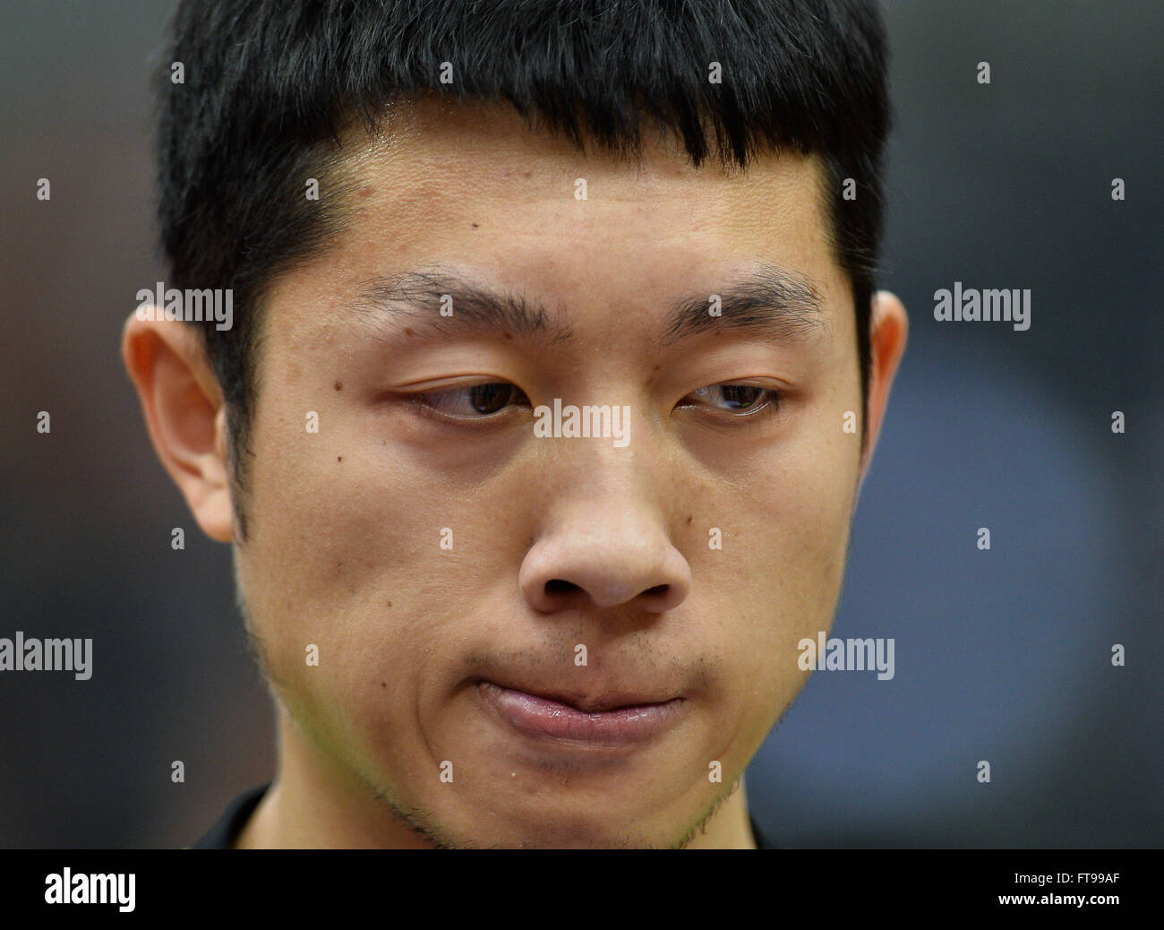 Doha, Qatar. 25th Mar, 2016. Xu Xin of China reacts during the men's ...