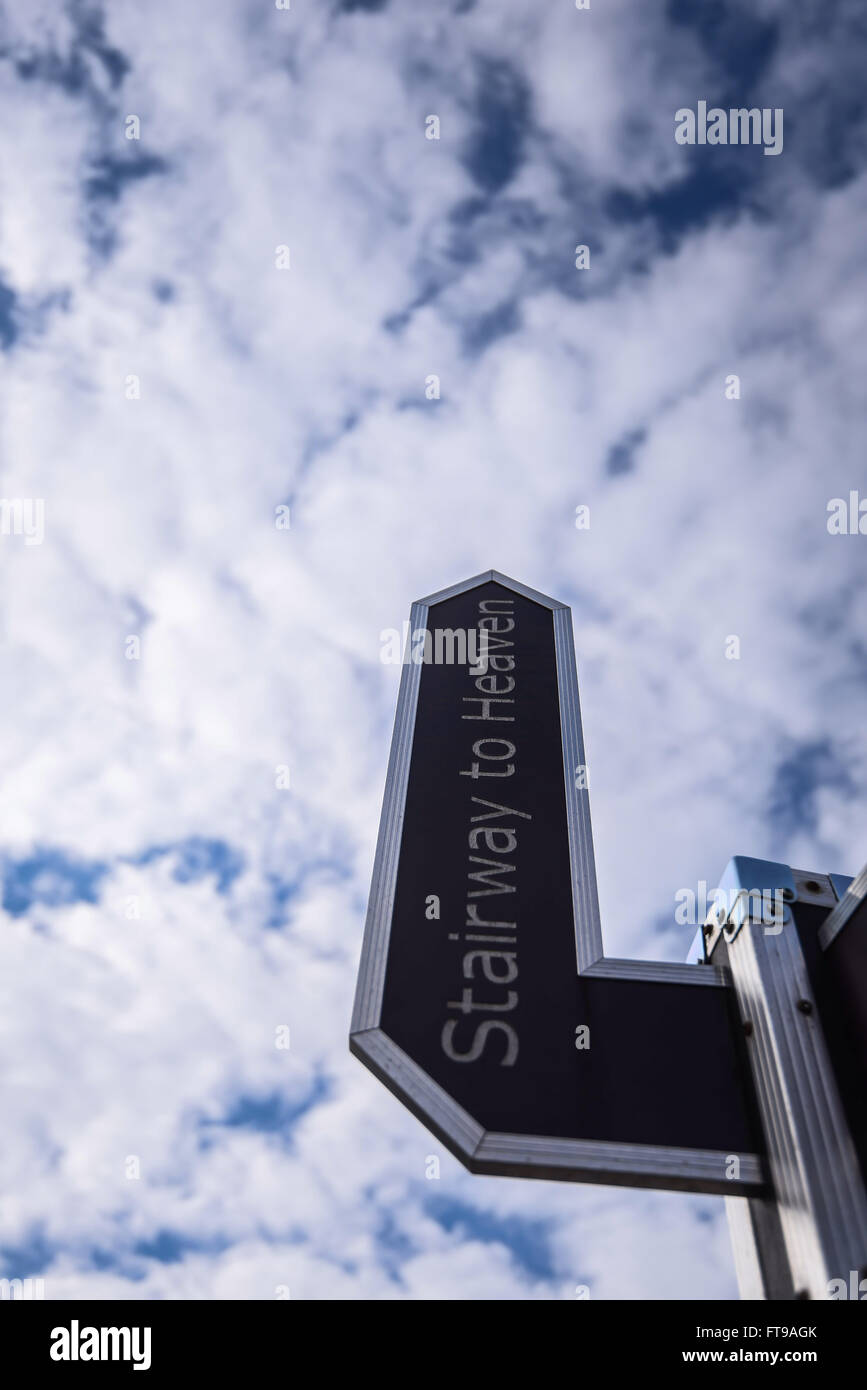 Treppendorf, Germany. 24th Mar, 2016. A sign pointing towards the sky ...