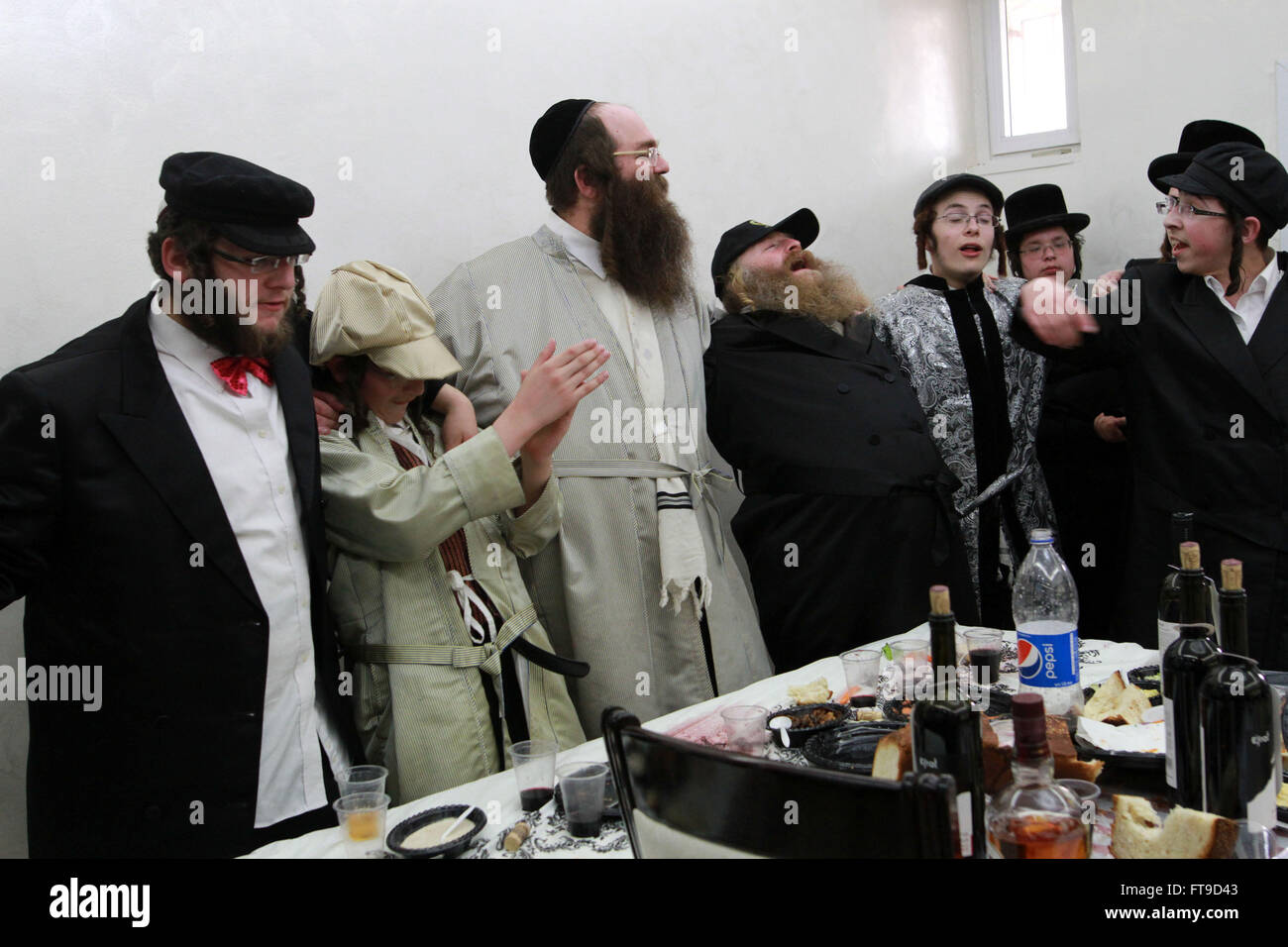 Jerusalem. 25th Mar, 2016. Ultra-Orthodox Jewish men celebrate the ...