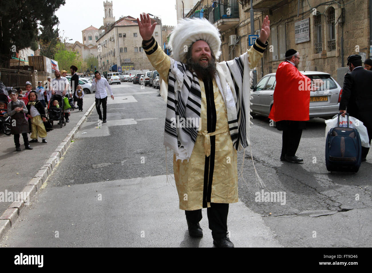 Jerusalem. 25th Mar, 2016. A Ultra-Orthodox Jewish man celebrates the ...