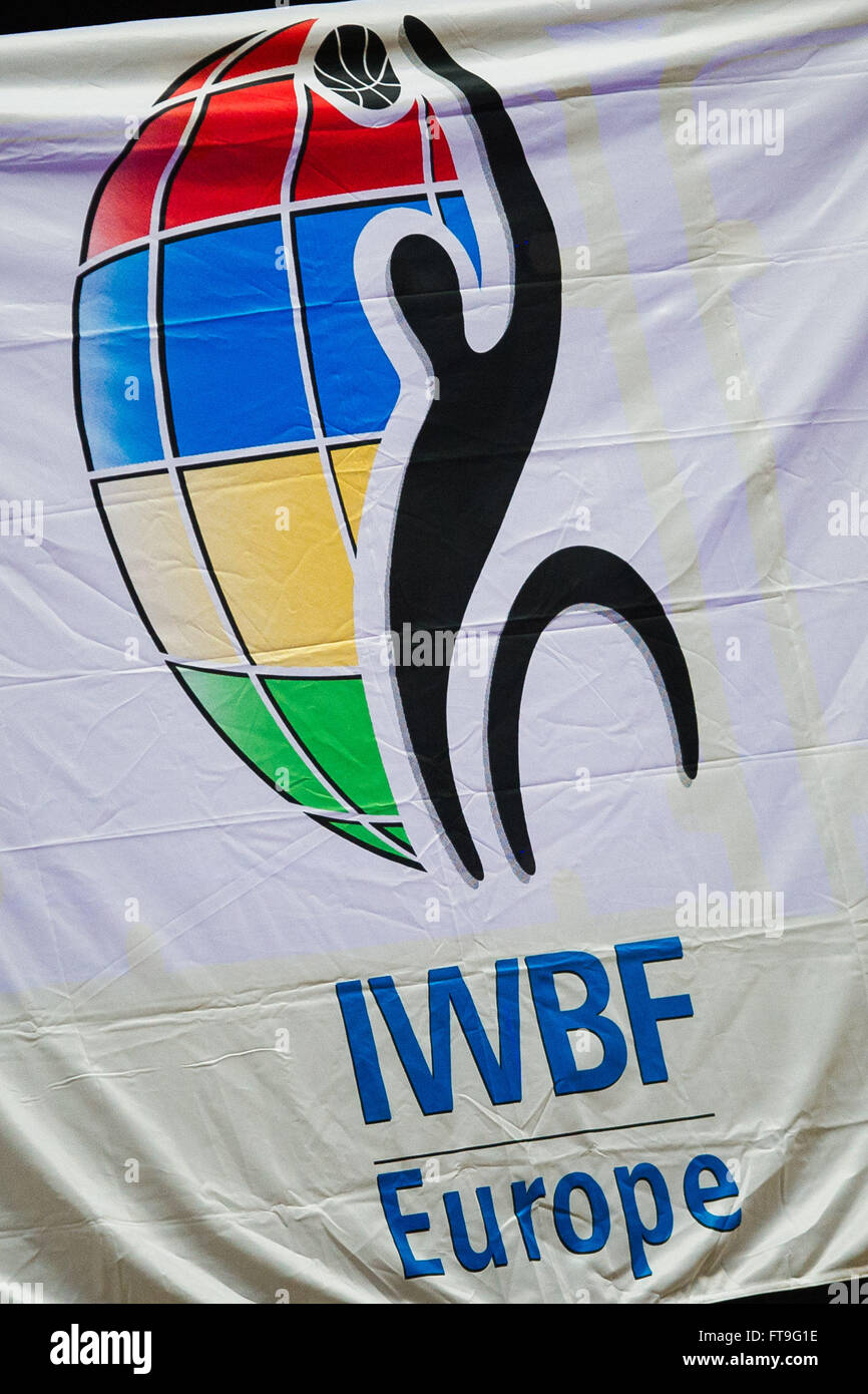 Hamburg, Germany. 12th Mar, 2016. The logo of the IWBF Europe ...