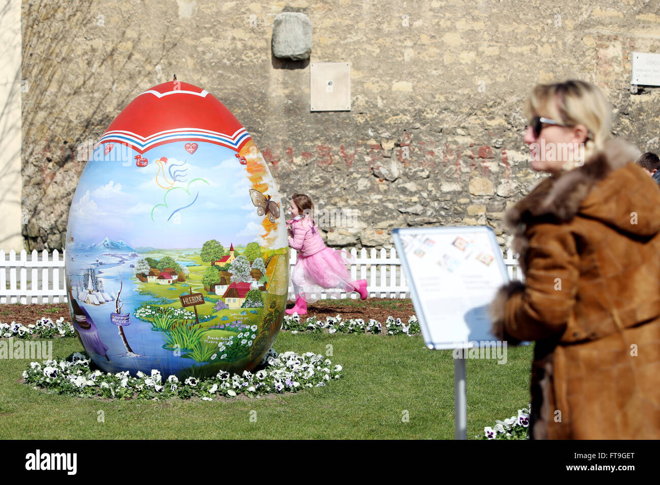 ZAGREB, CROATIA - MARCH 26, 2016 : Three easter eggs painted with ...