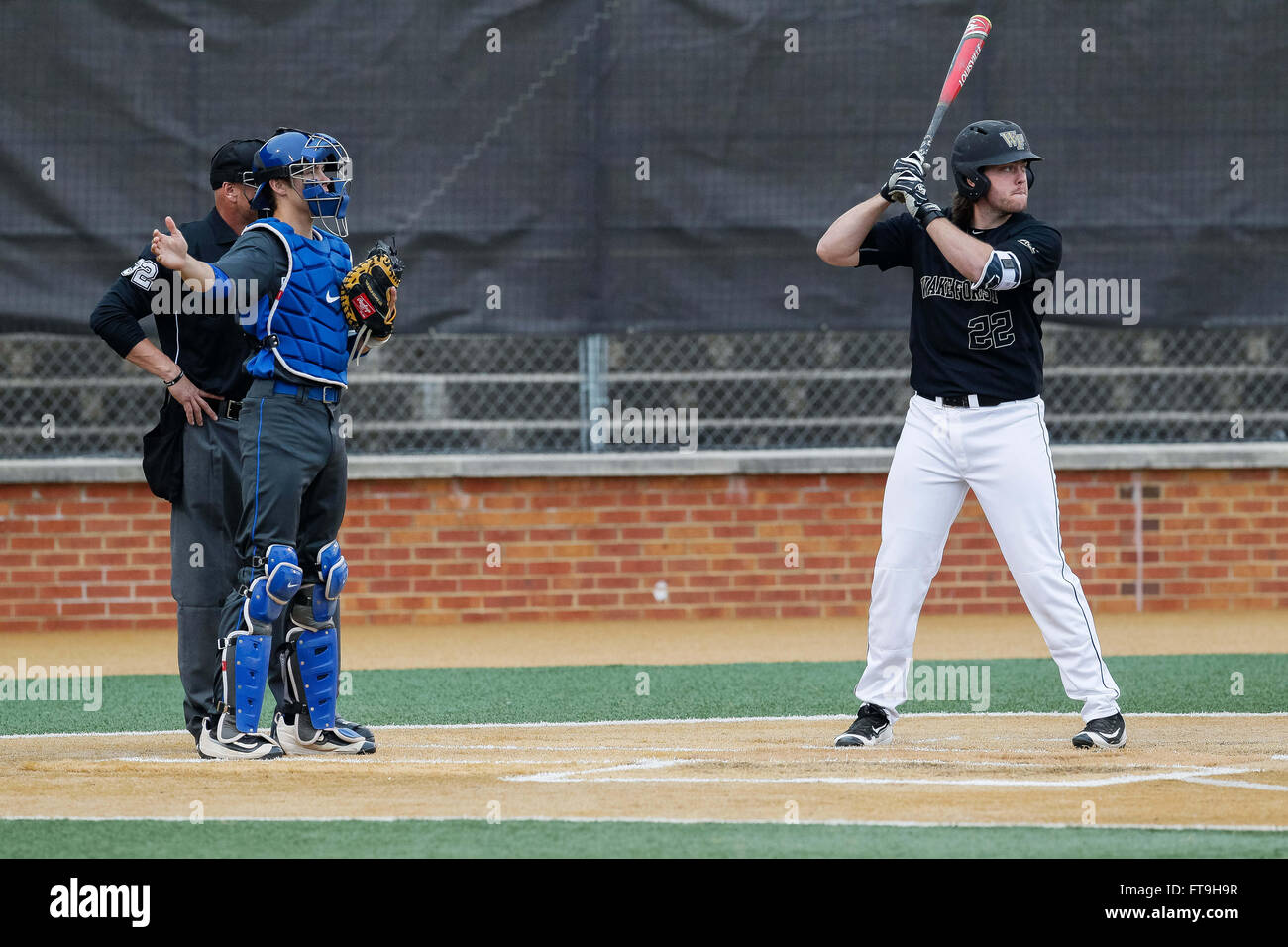Winston-Salem, NC, USA. 26th Mar, 2016. catcher Chris Proctor (23) of ...