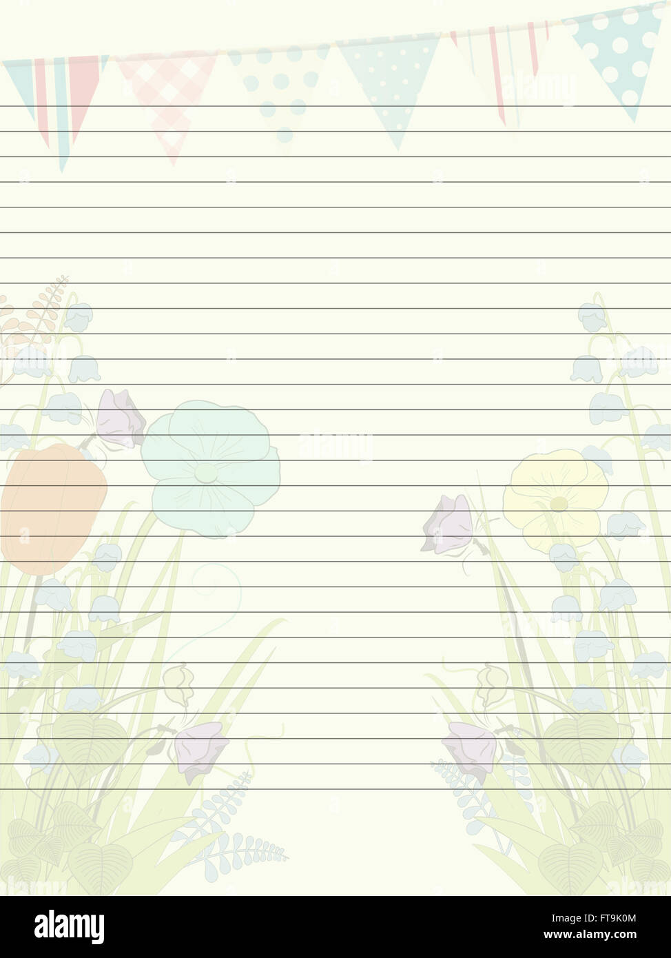 Paper Sheet with Spring Flowers Bunting and Lines Stock Photo - Alamy