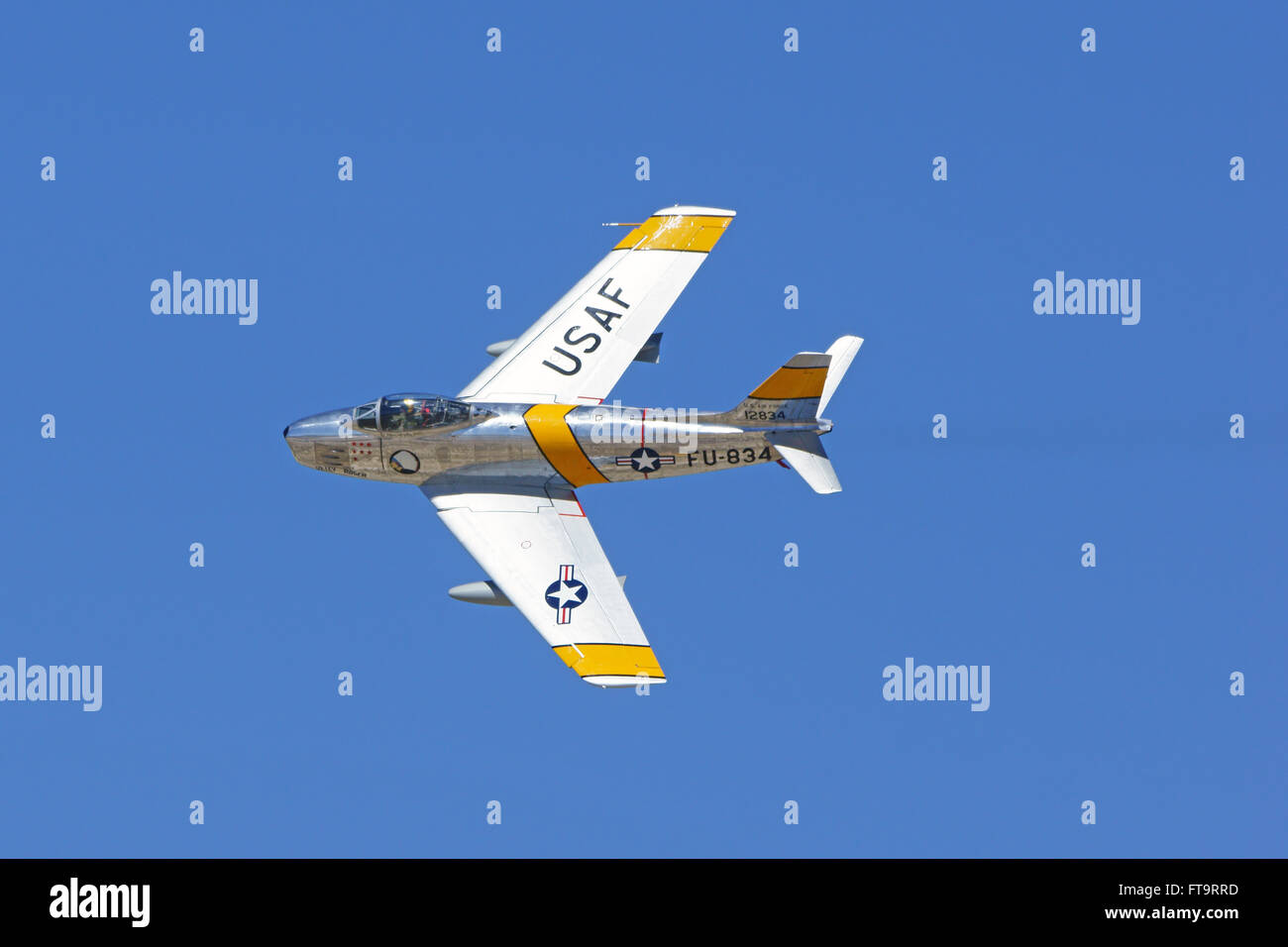 Airplane F-86 Sabre jet flying at 2016 Los Angeles Air Show in ...