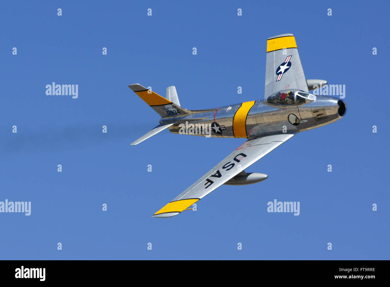 Airplane F-86 Sabre jet flying at 2016 Los Angeles Air Show in ...
