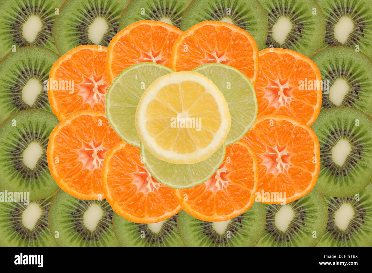 Composition made of slices of tropical fruits Stock Photo - Alamy