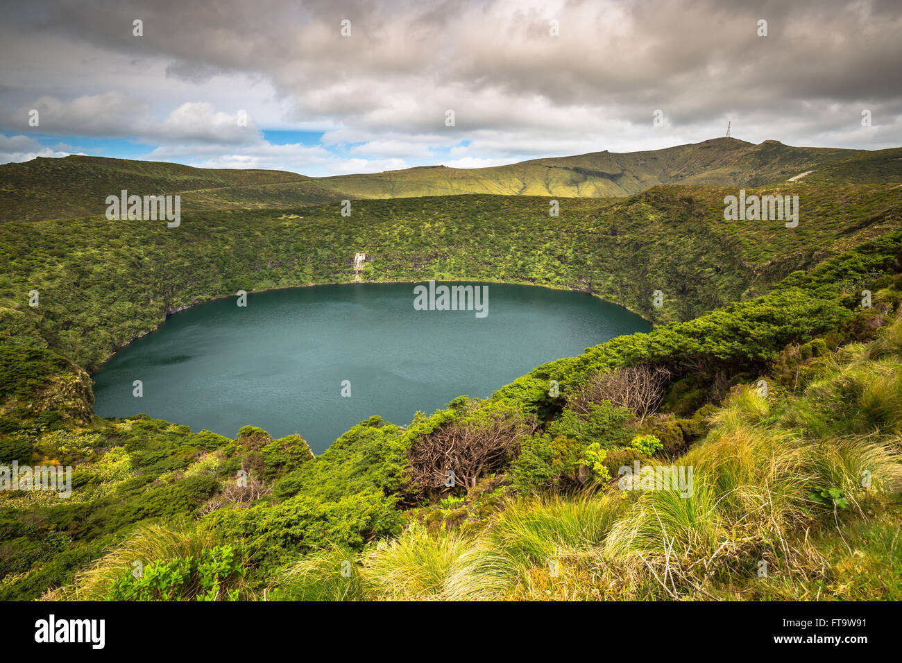 Azores landscape with lake in Flores island. Caldeira Funda. Portugal ...