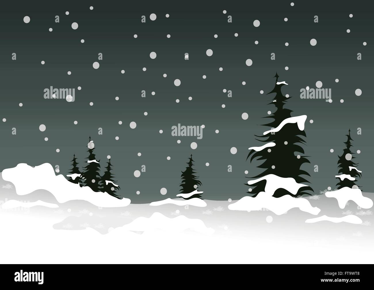 Winter Vector illustrator : many pine trees covered with white snow ...