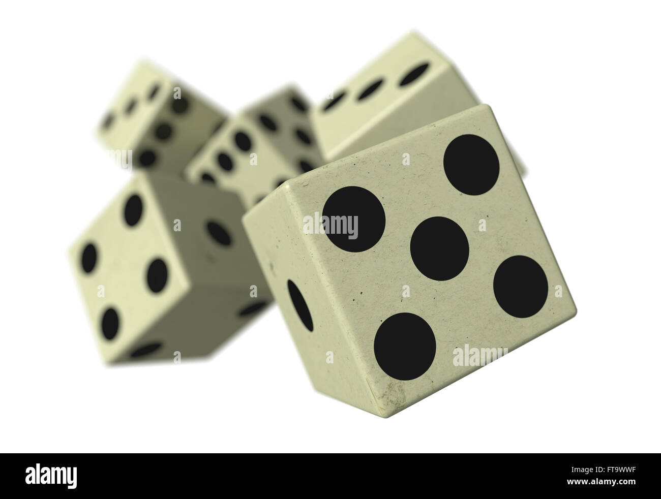 3d rendering of close-up of 3d dice falling down on a white background ...