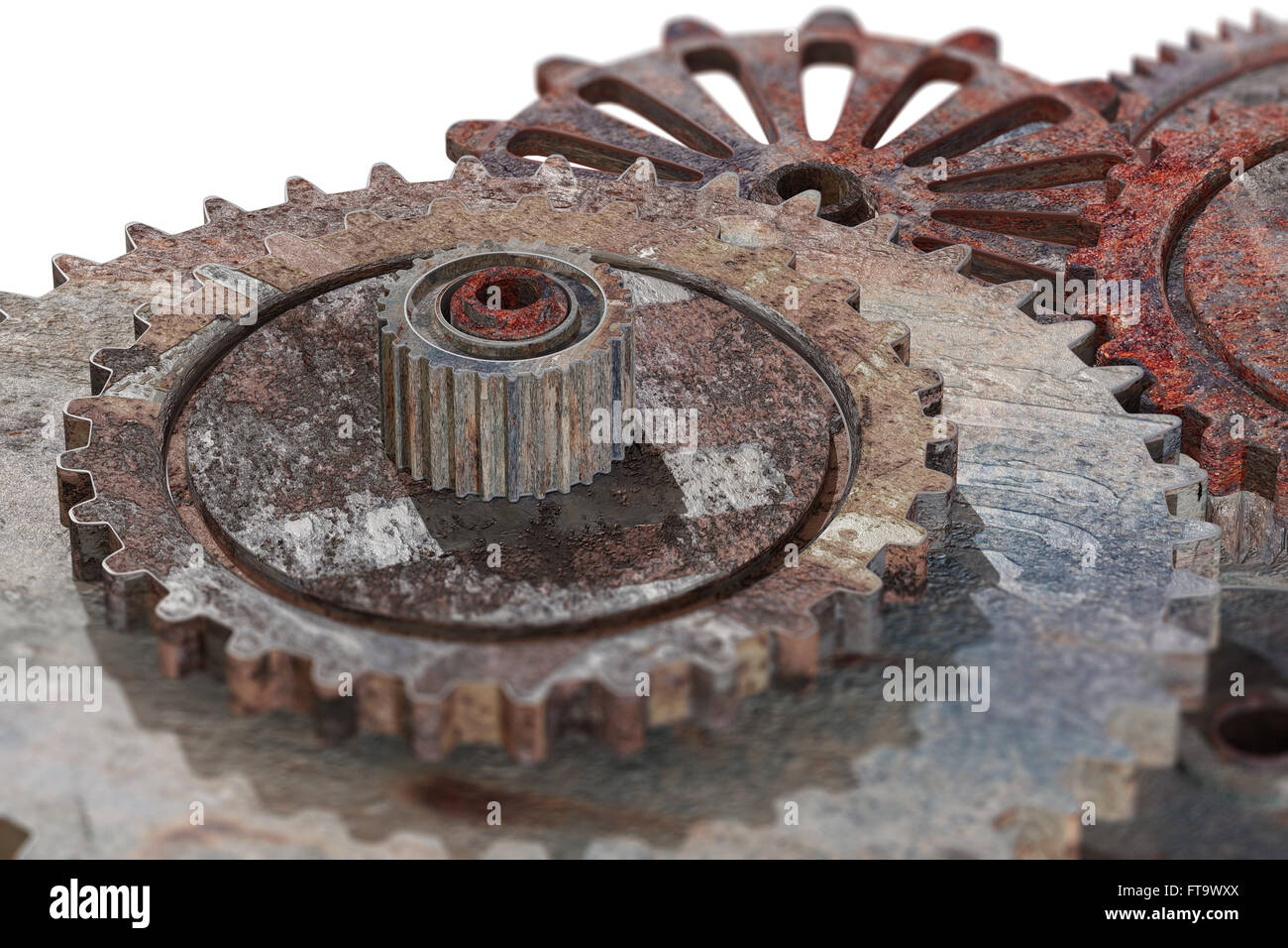 3d rendering of isolated rusty cogwheels on white background Stock Photo - Alamy