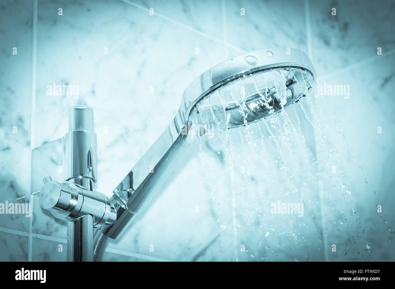 Detail of modern shower with water pouring Stock Photo - Alamy