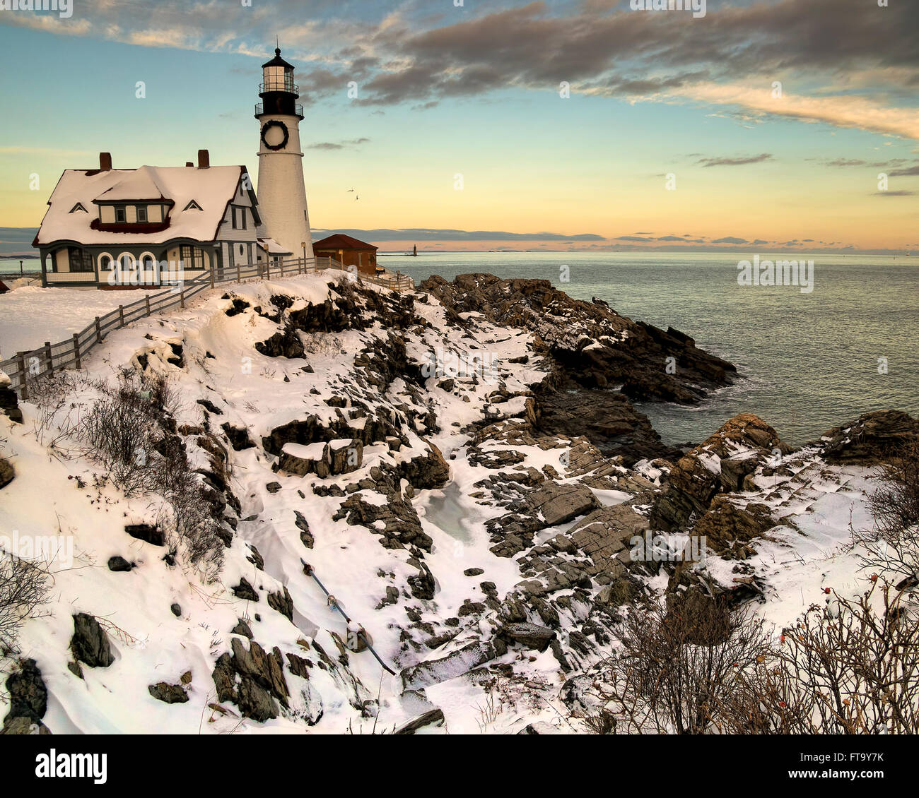 Portland Head Light at Sunset in Winter Stock Photo - Alamy
