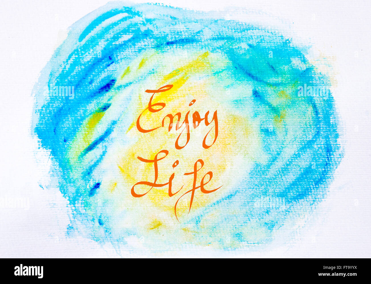 Inspirational abstract water color textured background in blue and ...