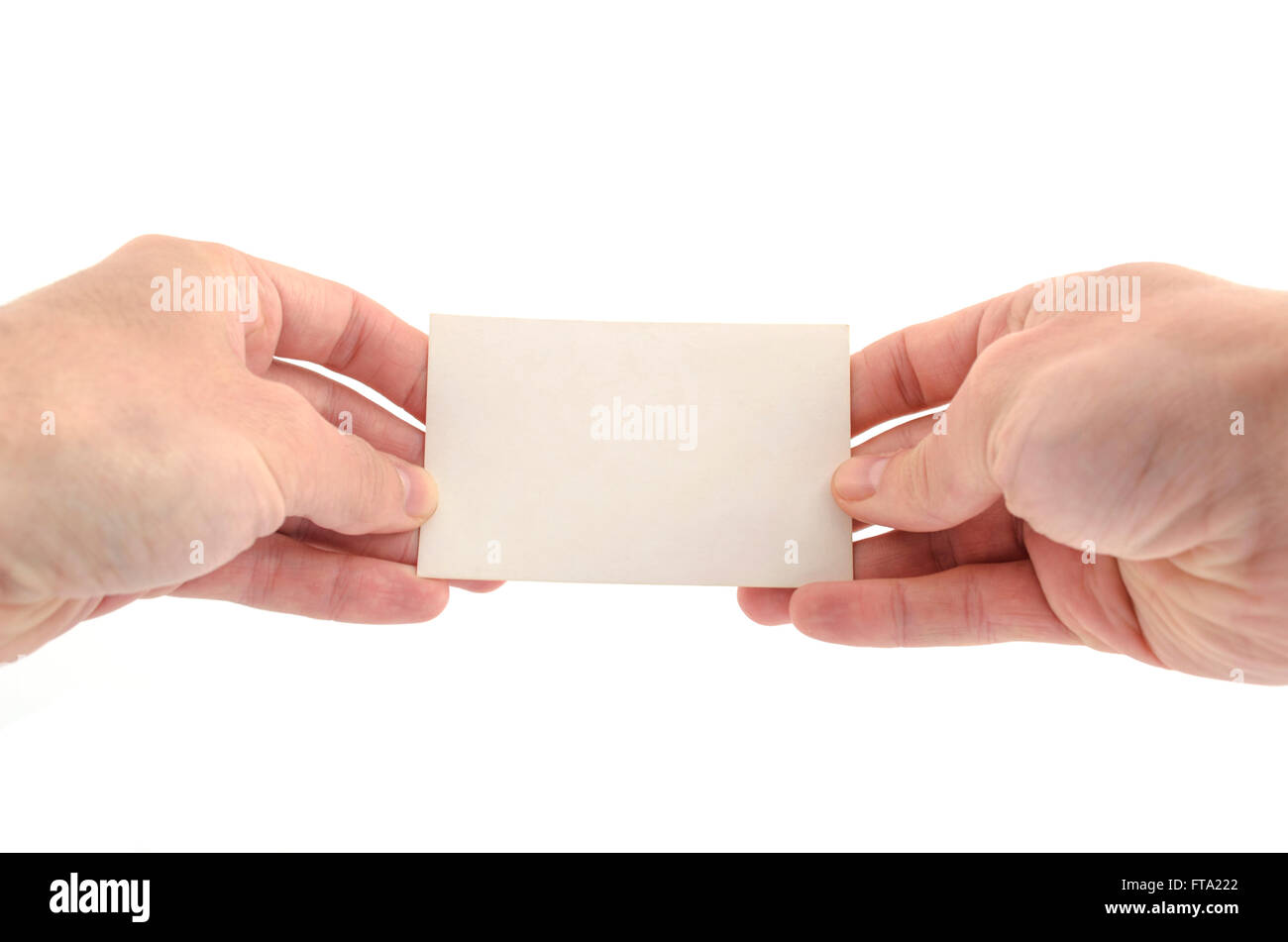 Two man hands holding note, isolated on white Stock Photo - Alamy