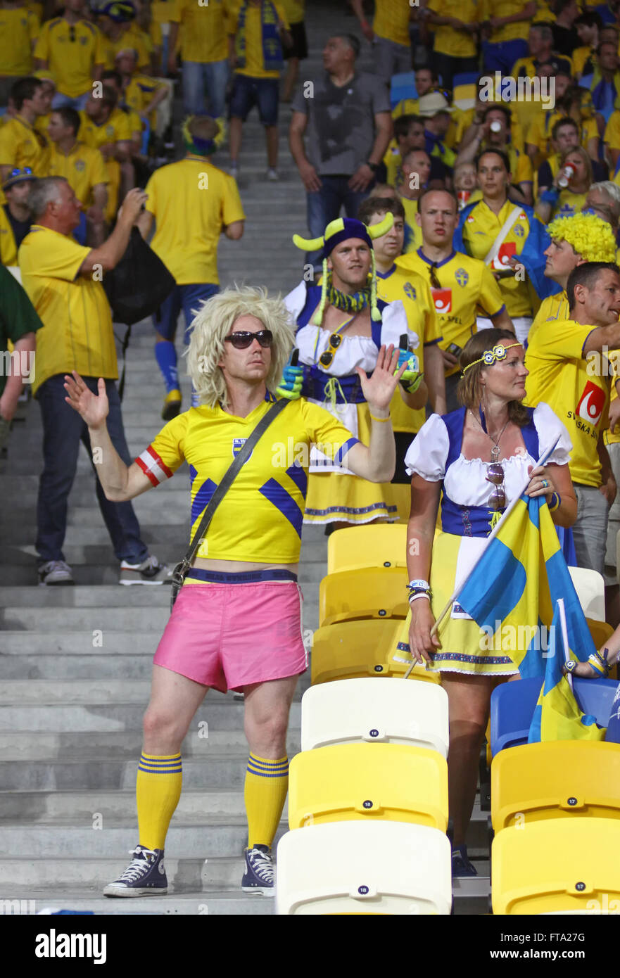 Swedish football supporters show their support during UEFA EURO 2012 ...