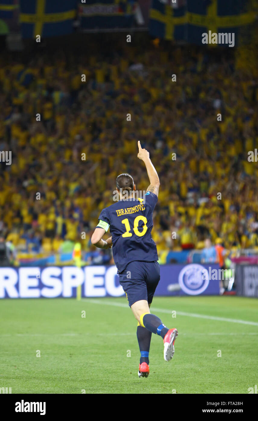KYIV, UKRAINE - JUNE 11, 2012: Zlatan Ibrahimovic of Sweden reacts ...