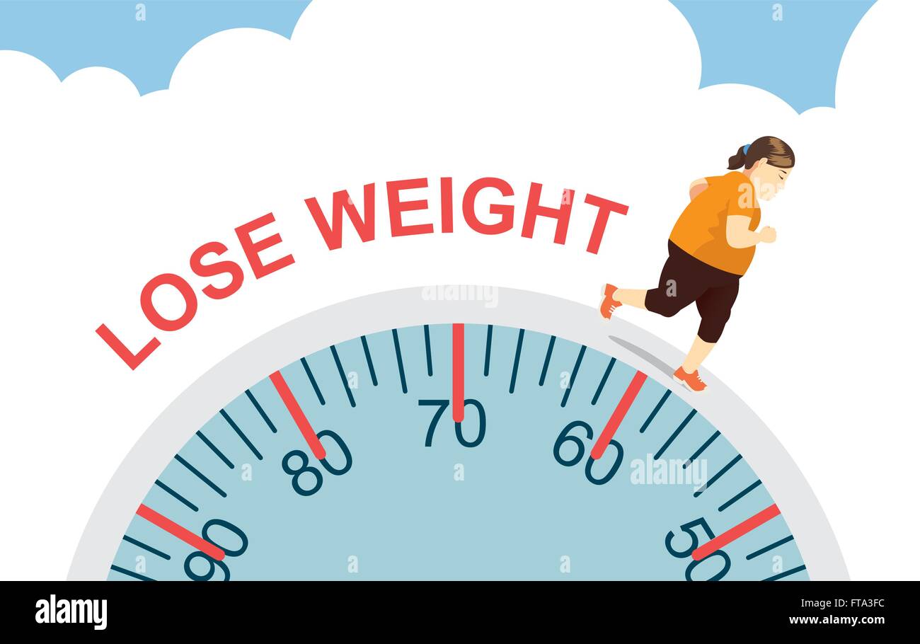 Fat women lose weight with jogging on big weight scale Stock Vector ...