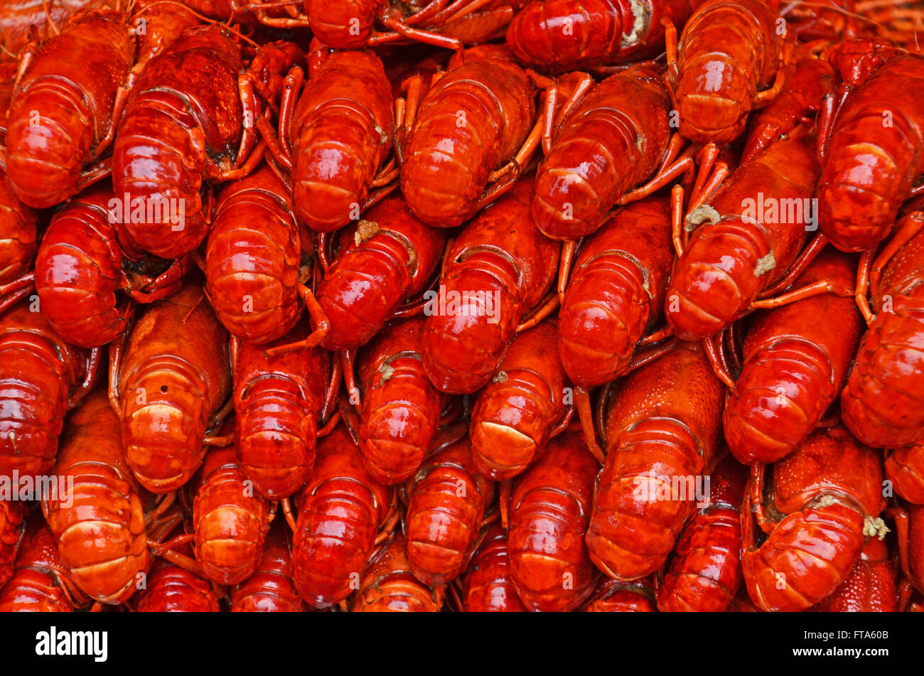 Cooked crayfish on display outside a restaurant in Shanghai, China ...