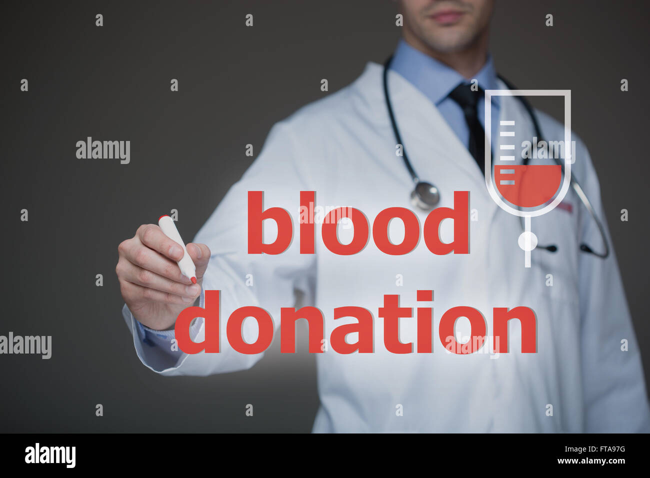 Doctor working on a virtual screen. medical technology concept. blood ...